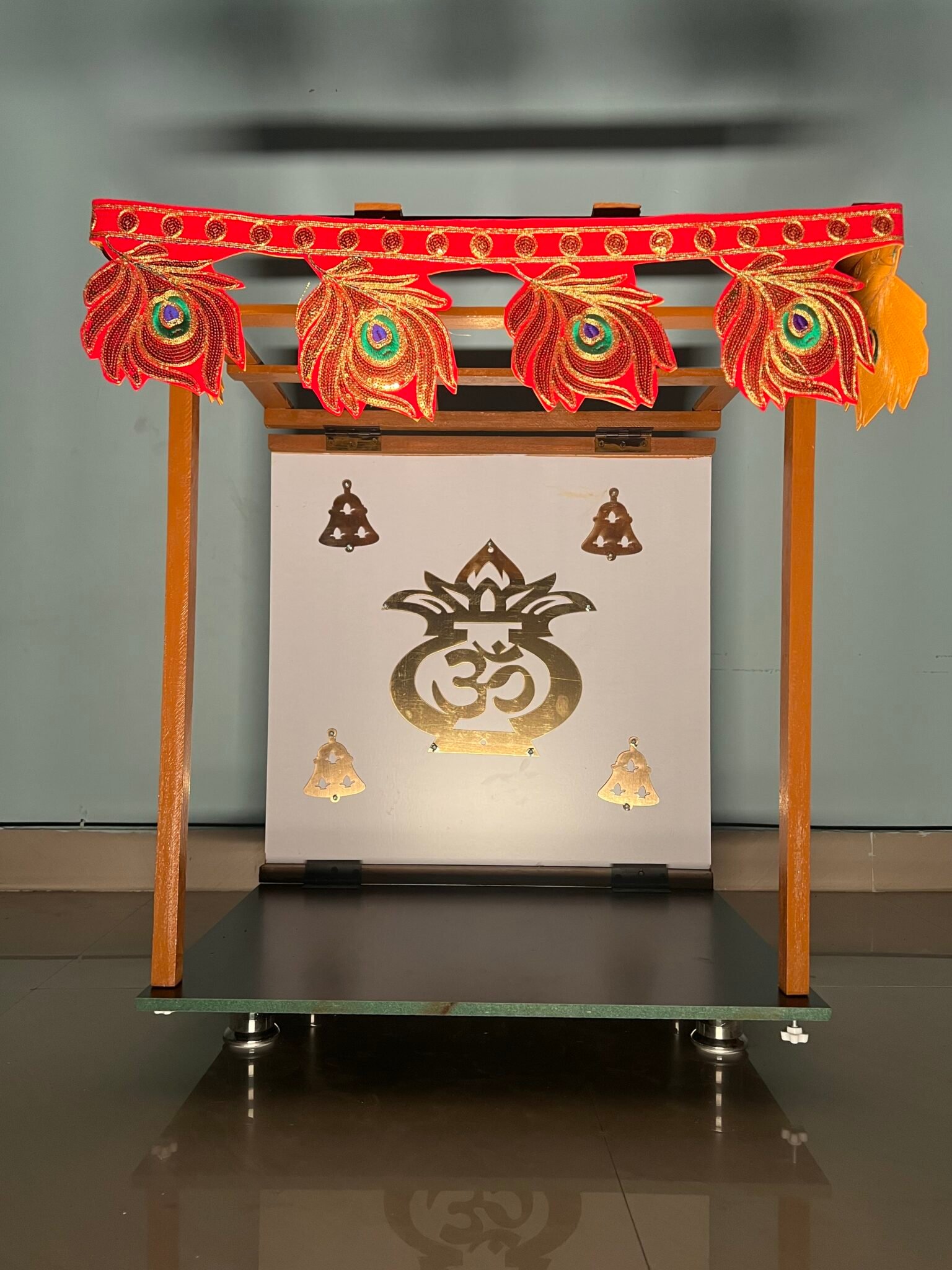 Foldable Puja Stand – White Background with Kalash – Anagha Craft